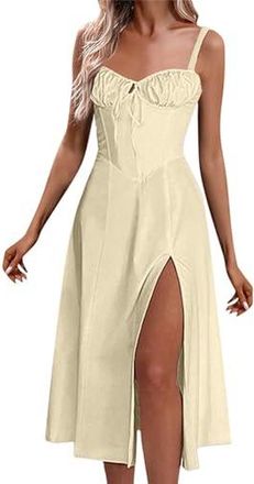 Generic Robes amincissantes 2026 2024 Casual Dentelle Slim Split Sling Robe Haut de Gamme Femme, jaune, M