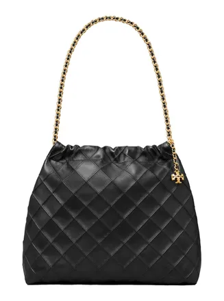 Tory Burch Diamond-Quilted Lambskin Shoulder Bag - Black