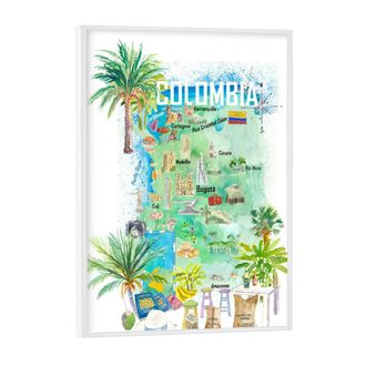 artboxONE Poster mit wei&szlig;em Rahmen 18x13 cm Reise Colombia Map - Bild kolumbien Karte Bogota Karte kartagena Karte