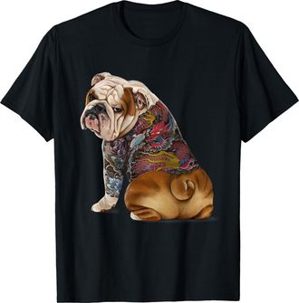 Fox Republic Design Englische Bulldogge mit japanischem Drachen Tattoo Irezumi T-Shirt