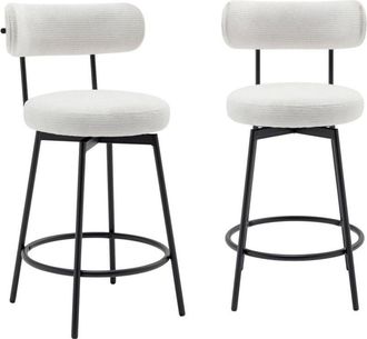 Sweeek Lot de deux tabourets de bar assise rotative métal noir et tissu blanc - L 50 x P 50 x H 92cm - Iris