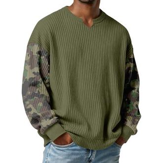 Generic Chemise camouflage d&eacute;contract&eacute;e pour homme, imprim&eacute; camouflage &eacute;l&eacute;gant, col en V, manches longues pour randonn&eacute;e, camping, vert militaire, XXL