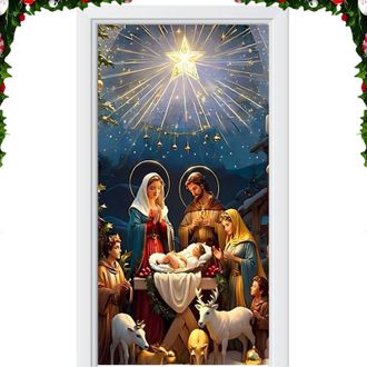 Generico Weihnachts-Türabdeckung, religiöser Stoff, Partyzubehör, Weihnachtsdekoration von Jesus, für Partys, Büro, Zuhause, Schule, Apartment, Veranda, Geschä