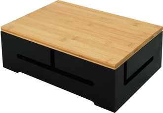 Relaxdays Kabelbox, Kabelführung & Belüftung, HxBxT 11 x 32 x 22 cm, Kabel verstecken, Steckdosenbox, Bambus, schwarz