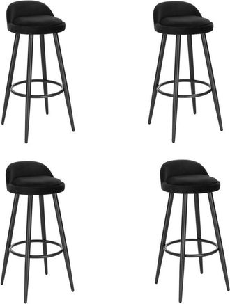 Woltu Woltu - Lot de 4 tabourets de bar - Si&egrave;ge en velours noir avec dossier et repose-pieds - Hauteur 78,5 cm - Capacit&eacute; de charge 120 kg