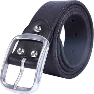 Generic Ceinture vintage en cuir v&eacute;ritable pour homme avec boucle en acier inoxydable et cuir &eacute;pais, Noir, 135 cm