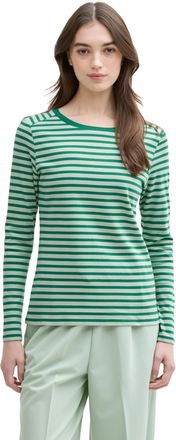 Tom Tailor Damen 1043085 Basic Longsleeve mit Streifen, 37365-Tonal Green Stripe, Small