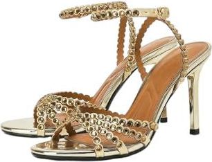 Generic YUJIEBB Sandales sexy &agrave; talons hauts en m&eacute;tal avec sangle &agrave; bout ouvert pour f&ecirc;te, ext&eacute;rieur tendance, surface miroir doubl&eacute;e, semelle crois&eacute;e, dor&eacute;, 