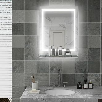 Kleankin Miroir Lumineux LED rectangulaire Miroir Mural avec étagère de Salle de Bain 80 x 60 cm luminosité réglable Anti-buée Interrupteur Tactile