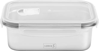 Lurch 240893 Lunchbox Safety/Aufbewahrungsbox aus hochwertigem Edelstahl mit BPA-freiem Kunststoffdeckel 1200ml, Silber/Transparent