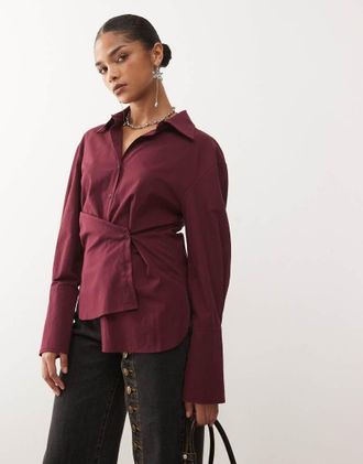 Lioness Sydney - Chemise boutonn&eacute;e densemble multipositions avec col et taille cintr&eacute;e - Bordeaux-Rouge