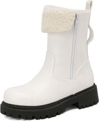 Generic Bottes de motard tendance pour femme - Bout rond - Plateforme - Talons &eacute;pais - Avec fermeture &eacute;clair lat&eacute;rale, blanc, 38.5 EU