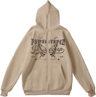Generic Sweat &agrave; capuche zipp&eacute; pour homme, style couple, imprim&eacute; lettres, d&eacute;contract&eacute;, coupe ample, pour le quotidien, les activit&eacute;s de plein air, kaki, XXL