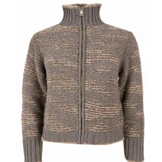 Fabiana Filippi Cardigan zipp&eacute; en maille intarsia &agrave; sequins - Femme - Pulls - Brun - Taille: 40 FR
