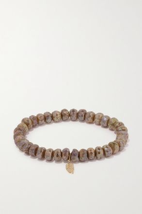 Sydney Evan Tiny Feather Armband Mit Labradoriten, Diamanten Und Details Aus 14 Karat Gold - Braun