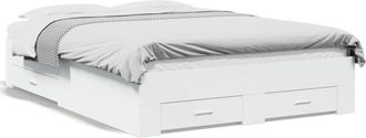 vidaXL Cadre de lit avec tiroirs blanc 135x190 cm bois ding&eacute;nierie - Vidaxl