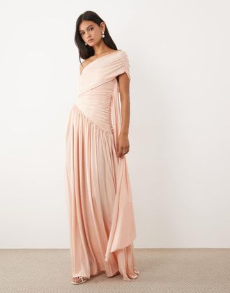 JW PEI Robe longue asym&eacute;trique pr&egrave;s du corps de qualit&eacute; sup&eacute;rieure &agrave; fronces et d&eacute;tail drap&eacute; - Rose