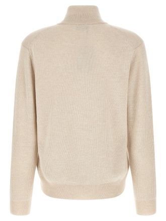 Brioni Ribbed Half-Zip Sweater - Beige