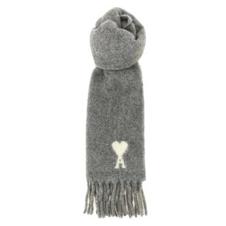 Ami Wollmischungs-Schal mit Herzlogo - - Accessories - unisex - Grau - ONE SIZE