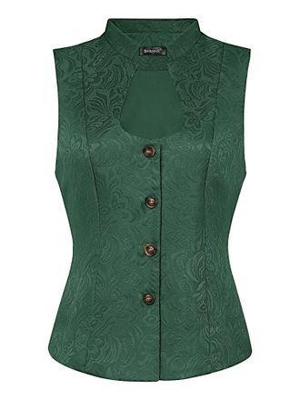Allegra K Damen Trachtenmieder Dirndl Anzugweste &Auml;rmellos U-Ausschnitt Einreihige Steampunk Jacquard Weste Gr&uuml;n S