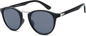 styleBREAKER Lunettes de soleil pour femmes avec verres ronds ovales, pont en métal, monture en plastique pleine 09020084, Monture Noire-Argent/Verre Gris teinté