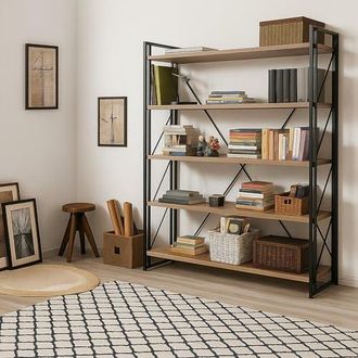 Dmora Regal Sol 130x35x180h cm Braun 5 B&ouml;den, Bibliothek