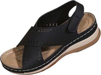 Generic Sandales compens&eacute;es &agrave; bout ouvert pour femme - Couleur unie - &Eacute;l&eacute;gantes et confortables - Chaussures orthop&eacute;diques l&eacute;g&egrave;res avec soutien de la vo&ucirc;te pl