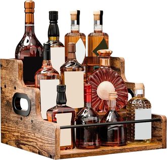 Generico Spirituosenregal | Wein-Organizer f&uuml;r Arbeitsplatte | Vintage-Holz-Aufbewahrungsst&auml;nder mit 3 Ebenen f&uuml;r Club, Whisky, Wohnungsbewohner, K&uuml;che, Events