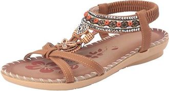 Allegra K Sandales plates avec noeud en strass pour femme, marron, 41.5 EU