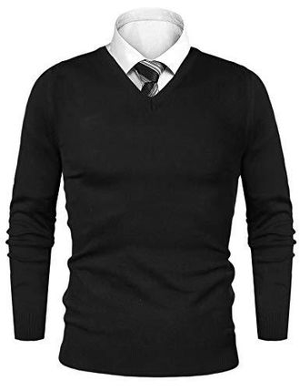 iClosam Pull Homme col V Cardin Hommes Pull en Maille Pull en Coton Classiques - Noir - S