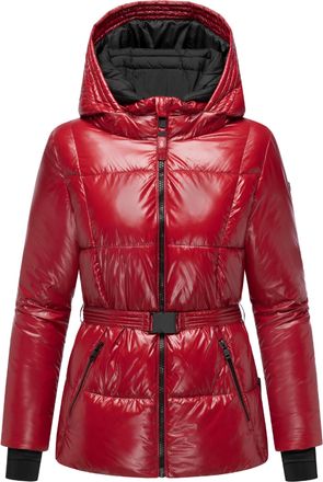 Navahoo Damen Winterjacke glänzende warme Steppjacke mit Taillengürtel Eisglanz 14 Dark Red Gr. M