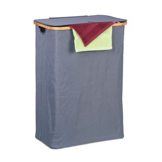 Relaxdays W&auml;schekorb mit Deckel, 105 l, W&auml;schesammler, Bambus & Polyester, faltbar, tragbar, W&auml;schekiste, grau/Natur