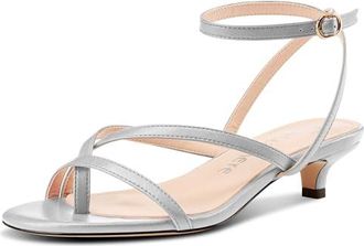 Castamere Femmes Kitten Talon Heel Ouvert Rond Bout Sandales Lanières Cheville Danse Dress Été 3.5 CM Heels Gris 42 EU