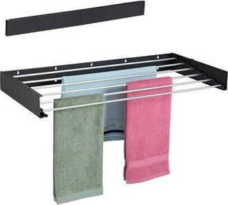 Relaxdays Wäscheständer Wandmontage, klappbar, HBT 15 x 100 x 50 cm, innen & außen, platzsparender Wandtrockner, schwarz