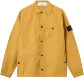 Stone Island Homme, Vestes, Jaune, Taille: L Surchemise Ripstop en Coton Doublement Enduit