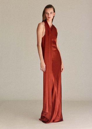 Mango Robe asym&eacute;trique col naud orange br&ucirc;l&eacute; - Femme - XS - MANGO