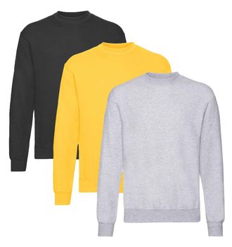 Fruit Of The Loom Herren Classic Set In Sweat, 3 Pack Sweatshirt, 1x Schwarz + 1x Grau + 1x Gelb + 1 HL Kauf Notizblock, XXL (3er Pack)
