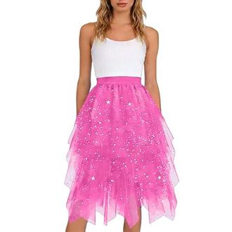 Generic Jupe en tulle longue pour femme - Jupe tutu irr&eacute;guli&egrave;re - Taille &eacute;lastique - Jupe tutu des ann&eacute;es 80 - Tenue de f&ecirc;te &agrave; paillettes - Costume de rave - 