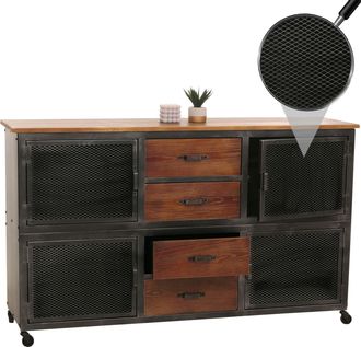 Mendler Sideboard HWC-N28, Kommode, Rollen 4 Schubladen, 3D-Struktur Industrial Retro Metall Holz 90x150x40cm - schwarz, braun