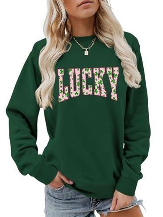 Generic Sweat-shirt porte-bonheur pour la Saint-Patrick pour femme - Motif tr&egrave;fle irlandais - Col rond - Manches longues - Pour femme, Vert, 3XL
