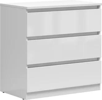 PEGANE Commode meuble de rangement &agrave; 3 tiroirs coloris Blanc brillant - Longueur 75 x Profondeur 45 x Hauteur 75,5 cm