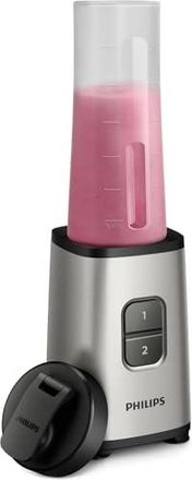 Philips To-Go Mini Blender - 350 W, 28 000 tours/min, Capacit&eacute; 0,7L, Deux Vitesses, Passe au lave-vaisselle, Gourde Nomade, Design compact, Argent&eacute; (HR2600/80