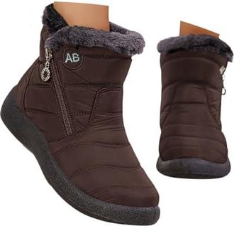 Minetom Bottes De Neige Femme Bottines Imperméabl Chaussures Hiver Fourrées Chaude Boots Antidérapantes avec Fermeture Éclair Latérale A Marron 36 EU