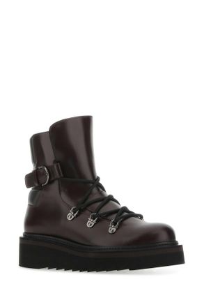 Ferragamo Womens Aubergine Leather Elimo Ankle Boots Ganachebrown Stivali