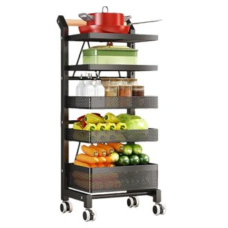 Generic Rollwagen 4 Ebenen Abnehmbarem Metall Rostbeständiges Kohlenstoffstahl Platzsparend 360° Abschließbare Räder mit Push-Pull-Griff Höhenverstellbar Aufb