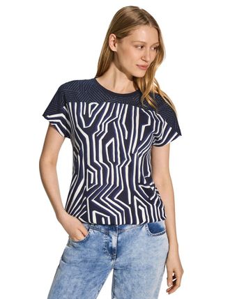 Cecil Damen B321783 Burn-Out T-Shirt Mit Print, Universal Blue, XS EU