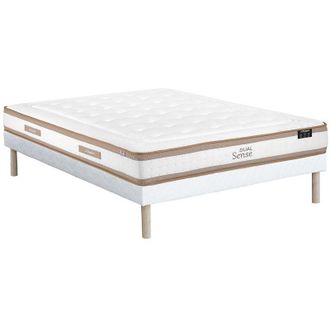Vente-Unique Ensemble 140 x 190 cm sommier tapissier + matelas hybride ressorts ensach&eacute;s 7 zones et mousse &agrave; m&eacute;moire de forme &eacute;p.28cm - MEYANI de YSM&Eacute;E
