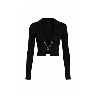 John Richmond Femme, Pulls, Noir, Taille: 38 FR Top Col V Profond avec Fermeture M&eacute;tallique sur le Devant