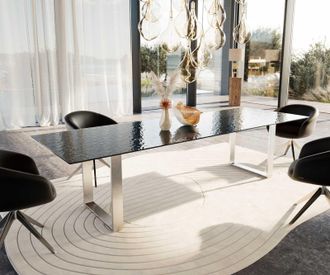 DELIFE Esstisch Edge 300x100 Reliefglas Rauchschwarz 3D-Design Edelstahl Schmal, Esstische