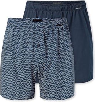 Schiesser Lot de 2 boxers pour homme - En coton - Coupe confortable - Boutonni&egrave;re - Taille &eacute;lastique - Id&eacute;e cadeau, Boxer bleu fonc&eacute;, &agrave; motifs, XXL